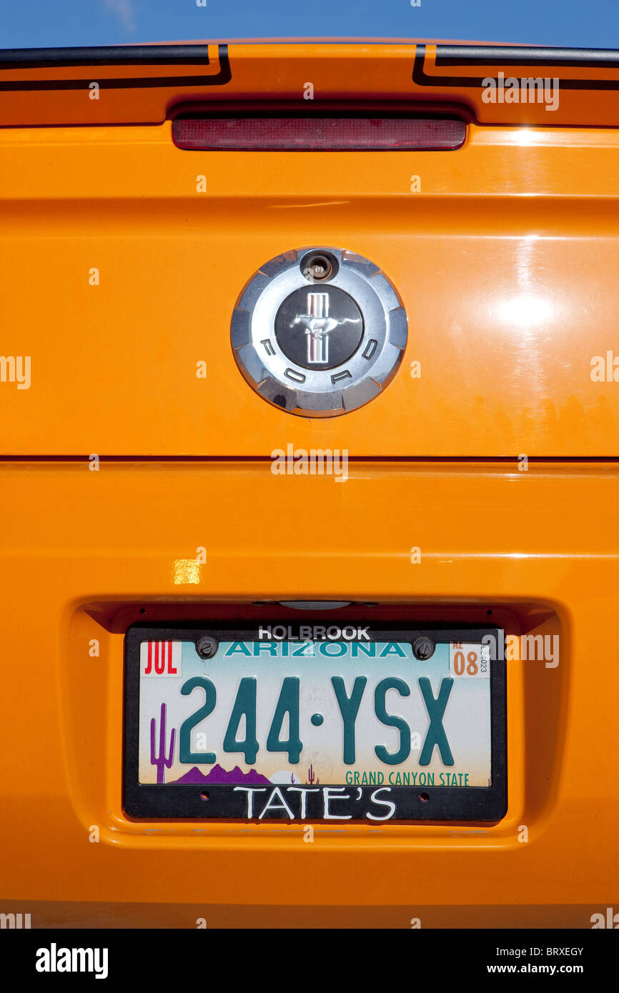 Ford Mustang. Car detail, registration plate. Arizona, USA Stock Photo ...
