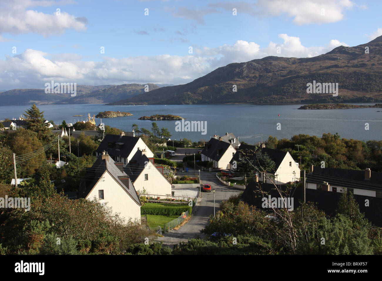 elevated view of residential area in Kyle of Lochalsh Scotland October ...