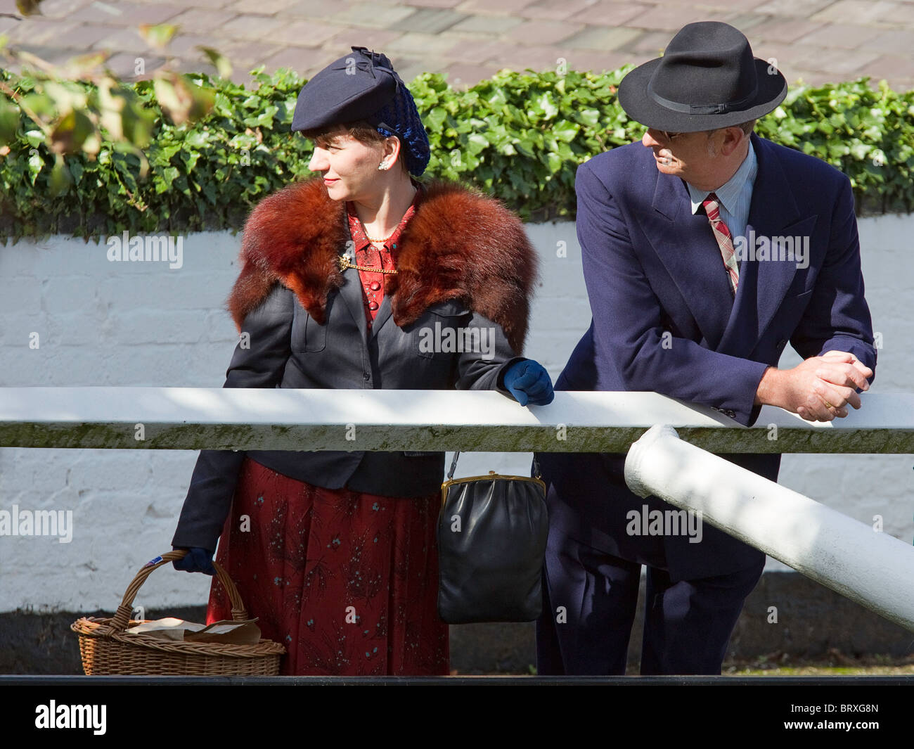 1940's Man in Trilby & Suit with Lady in Hat with Fur Stoal & Picnic ...