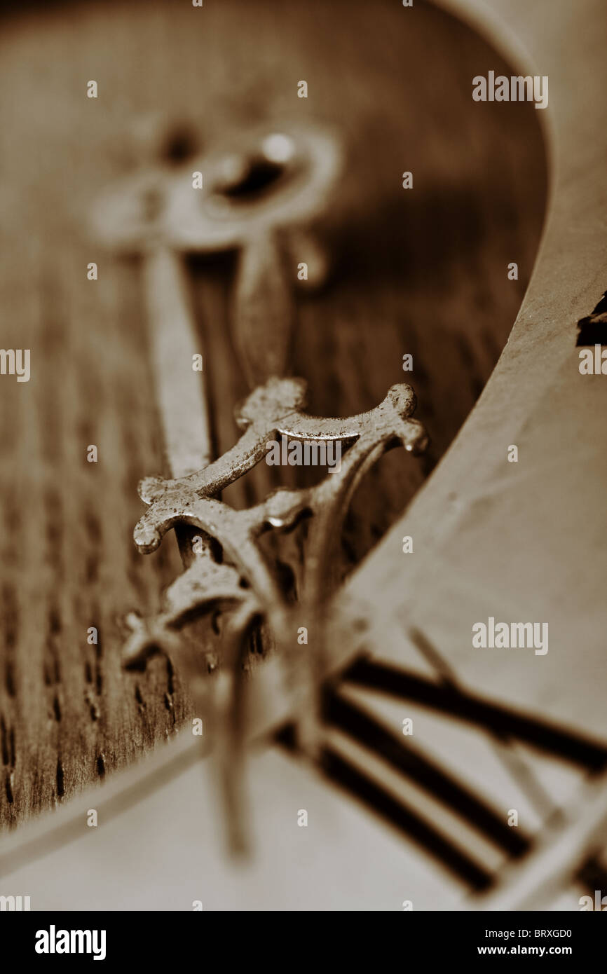 clockface and hands from an old worn clock Stock Photo - Alamy