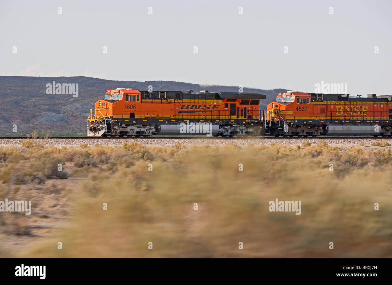 Two BNSF locomotives. Power, transport, diesel. Nevada, USA Stock Photo ...