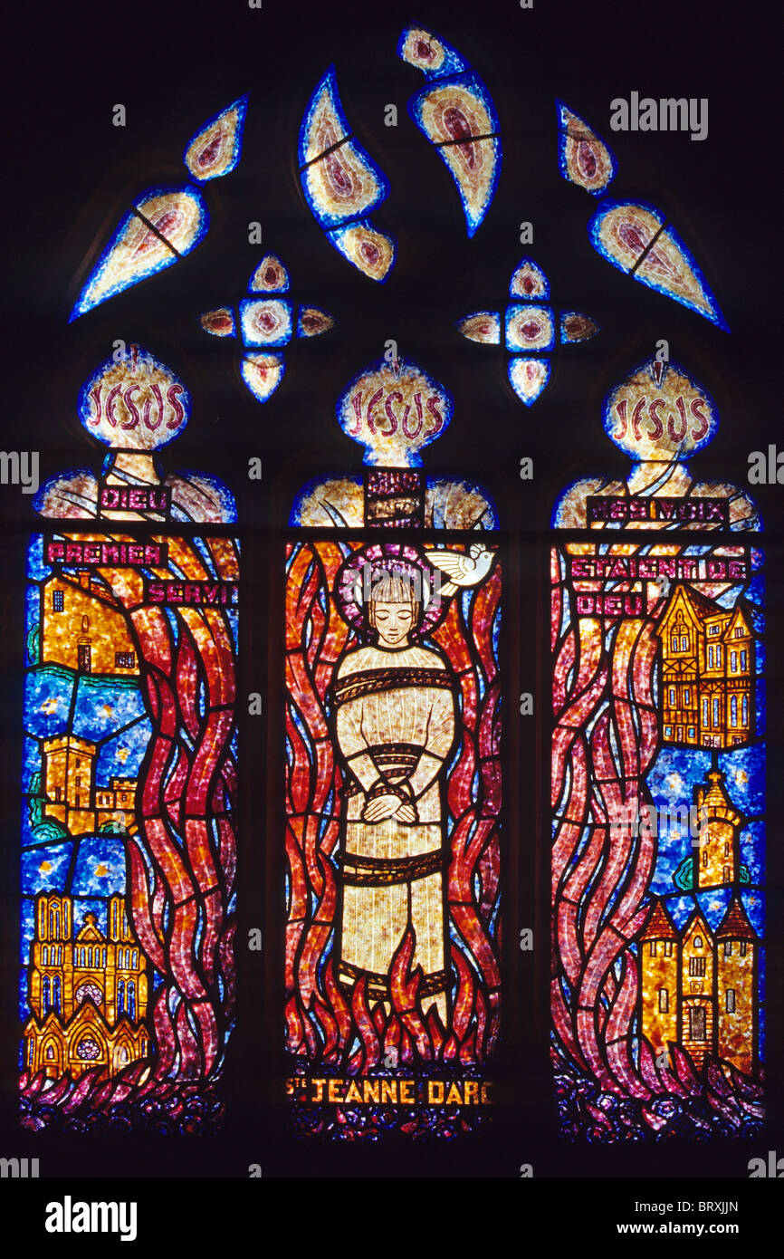 JOAN OF ARC, FATHER FOUCAULD, DETAIL OF STAINED GLASS BY FRANCOIS ...