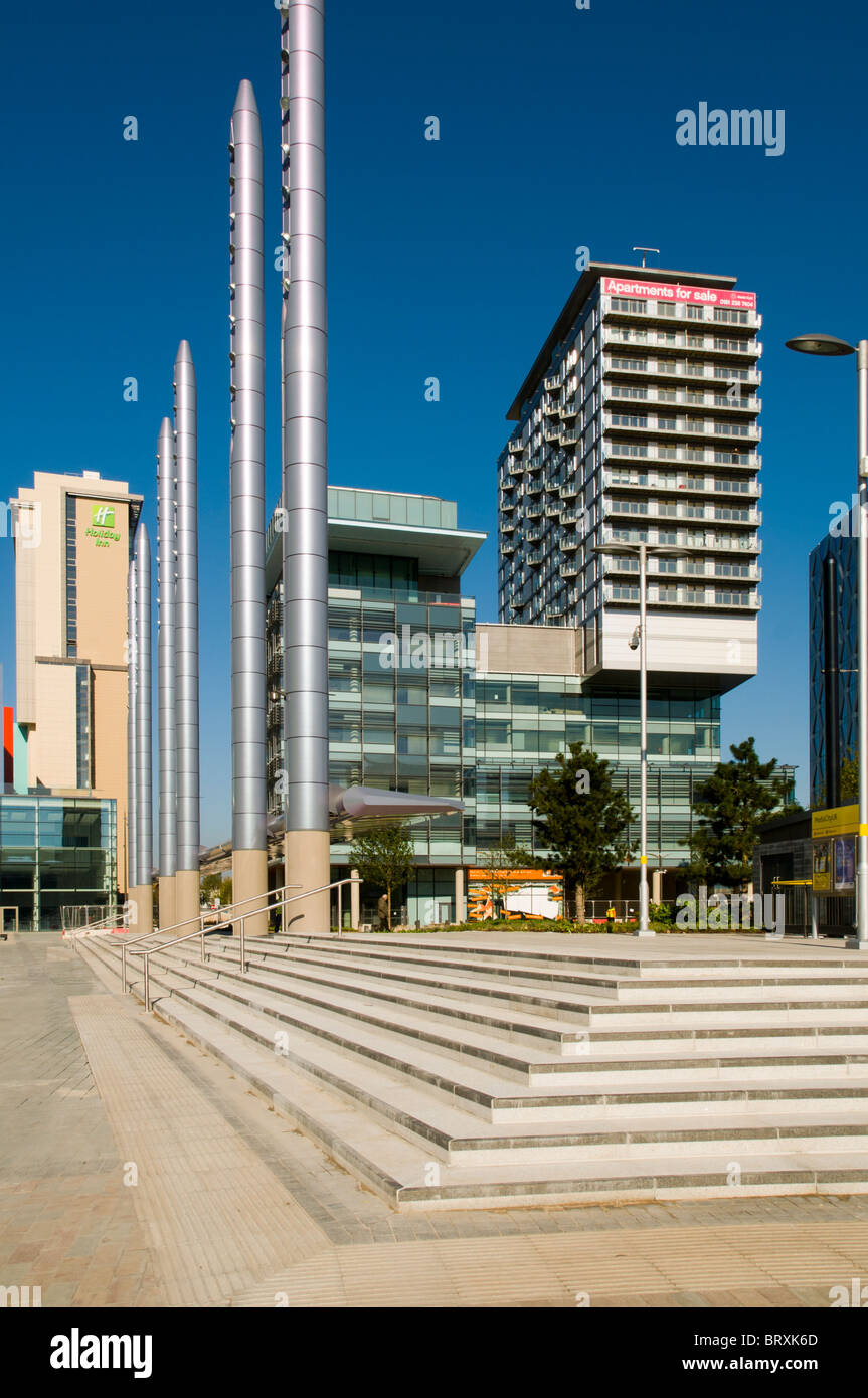 Lighting columns at 'The Stage' area of the piazza of MediaCityUK ...