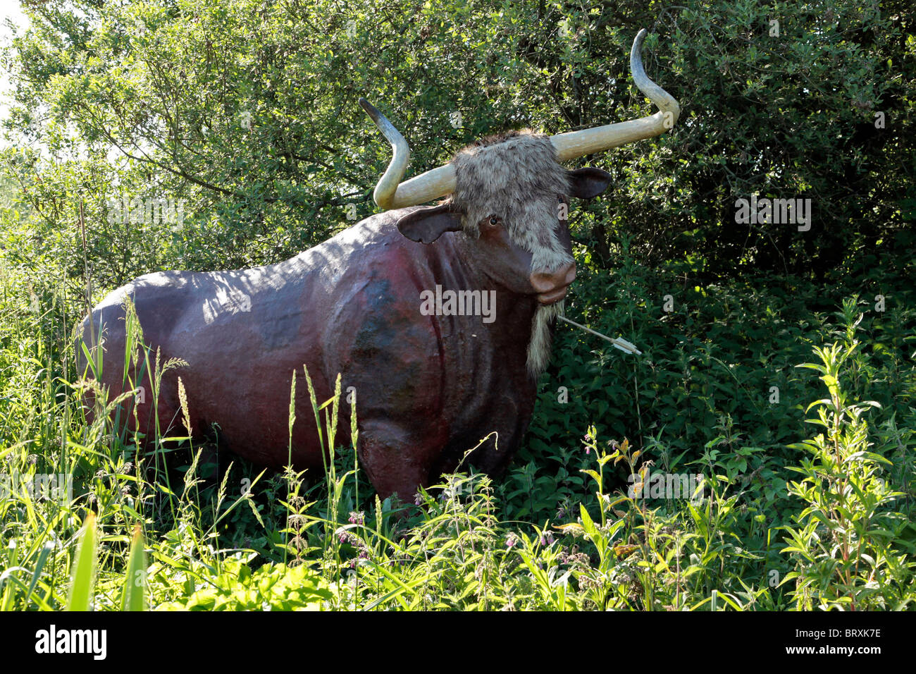 AN AUROCHS WOUNDED BY AN ARROW, PREHISTORIC GARDEN, NEOLITHIC HOUSE OF ...
