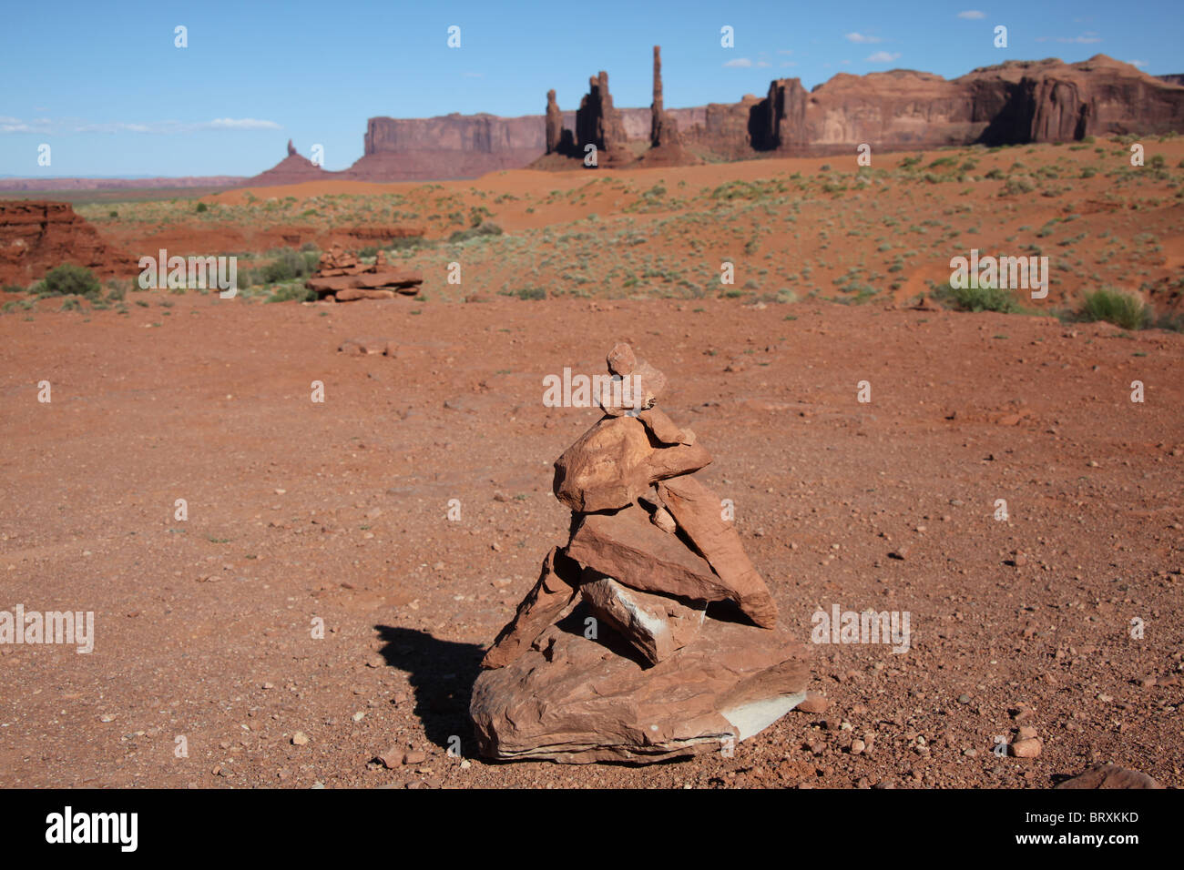 Stacked stones along Valley Drive in Monument Valley Navajo Tribal Park ...