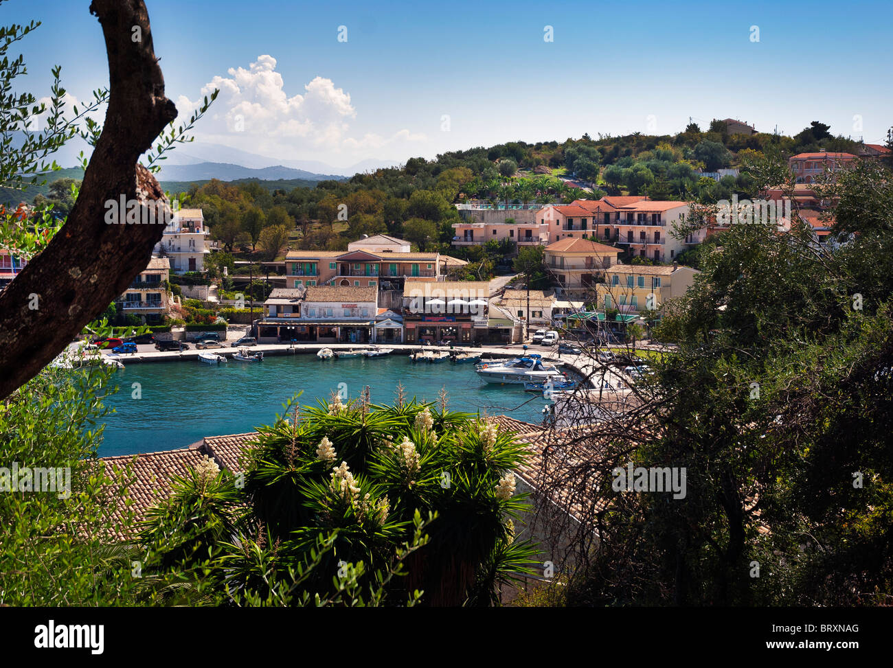 Kassiopi Village Bay Harbour, Corfu, Ionian Islands Greece Stock Photo ...