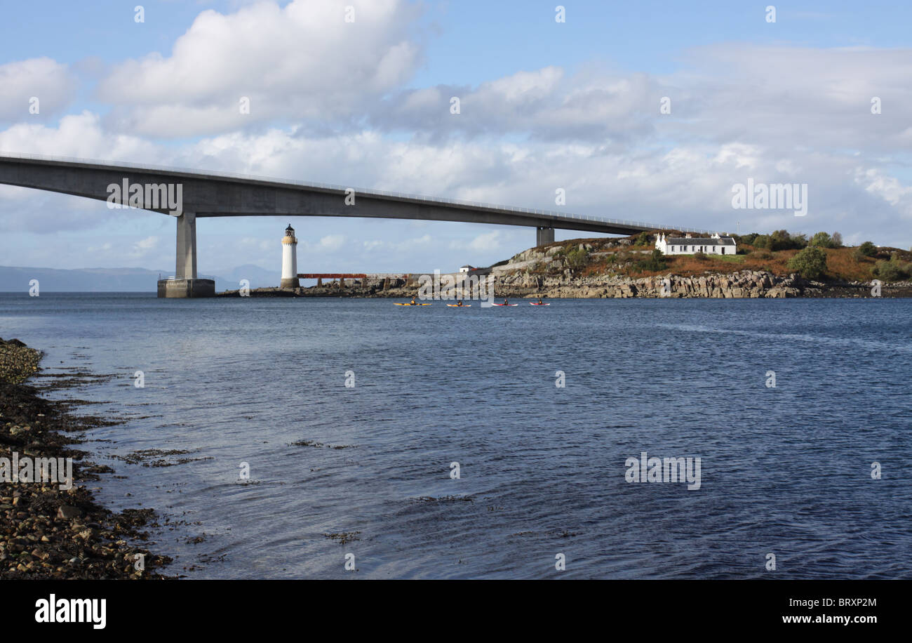 Kayaks with Skye Bridge and Eilean Ban lighthouse Scotland October 2010 ...