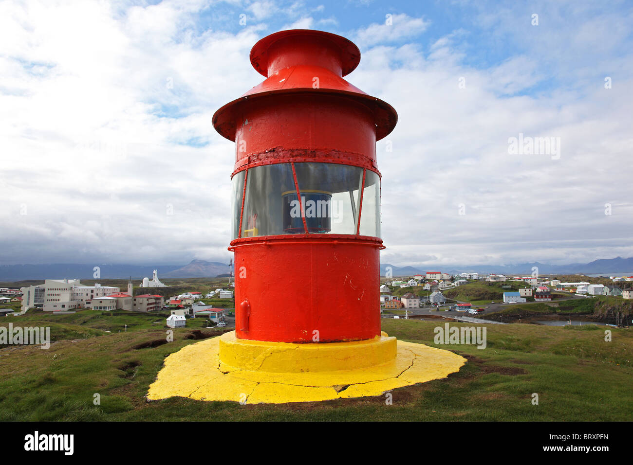 TYPICAL ICELANDIC LIGHTHOUSE IN THE FISHING PORT OF ESTYKKISHOLMUR ...