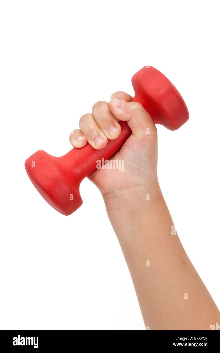Hand holding a Red Dumbbell close up shot Stock Photo - Alamy