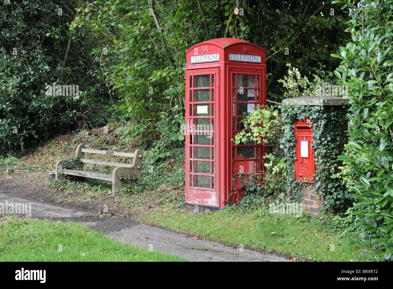 K6 telephone box. GR post box and park bench near Sonning common in ...
