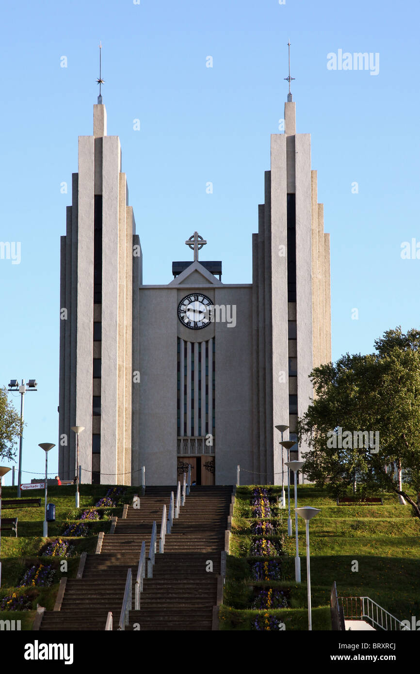 AKUREYRIKIRKJA CHURCH WITH ITS BASALT FACADE, AKUREYRI, CAPITAL OF THE ...