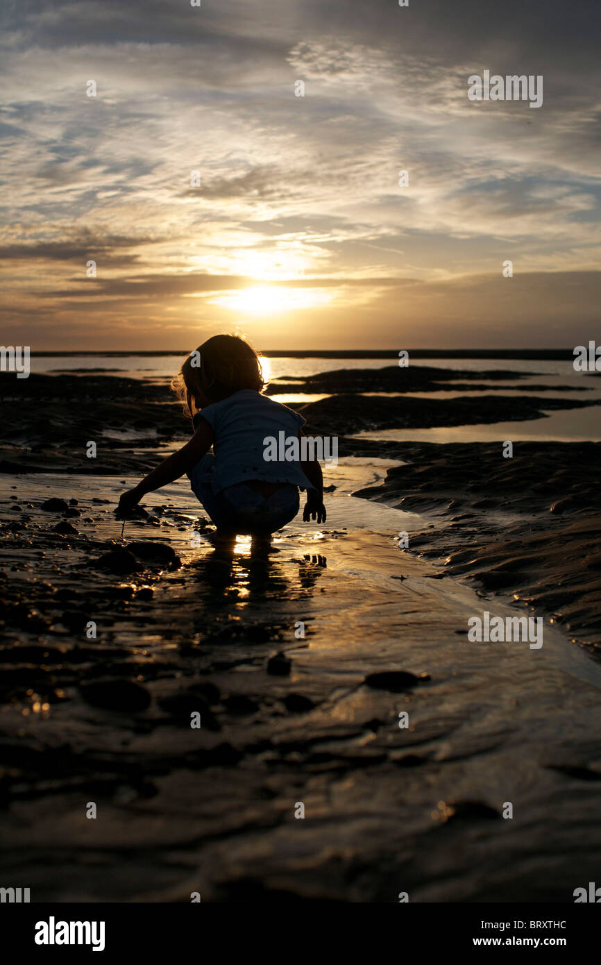 LITTLE GIRL ON THE BEACH AT SUNSET, SOMME (80), PICARDY, FRANCE Stock ...