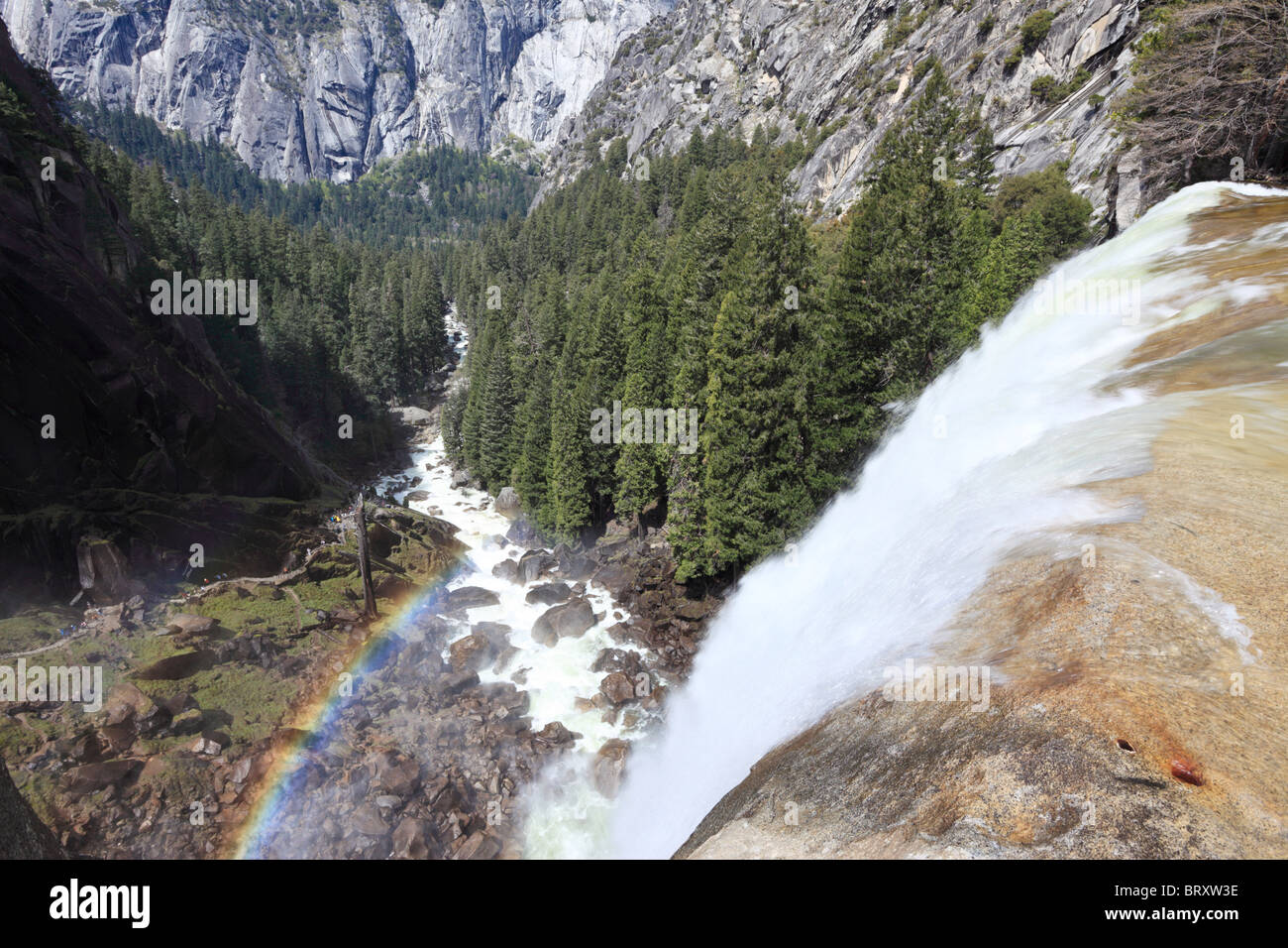 Vernal Falls and Merced River gorge from the top of the waterfall ...