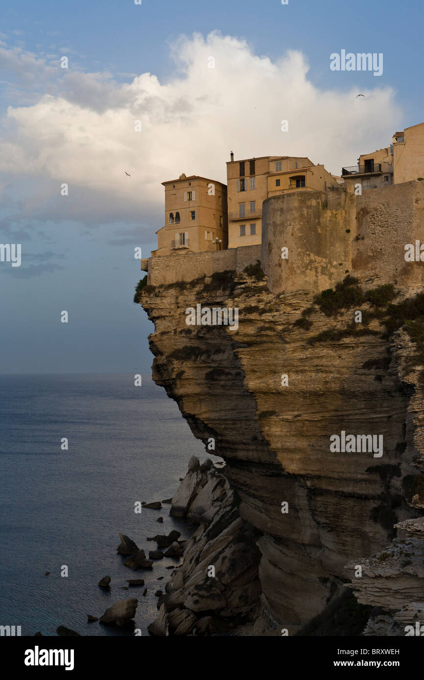 Cliffs and Houses in the Bonifacio Haute Ville at the sunrise, Corsica ...