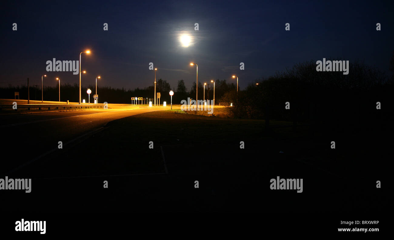 Moon and night sky at roundabout, Llanelli, Carmarthen, Wales UK Stock ...