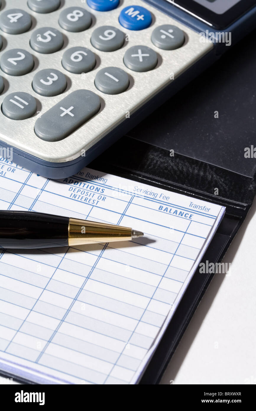Checkbook and pen with white background Stock Photo - Alamy