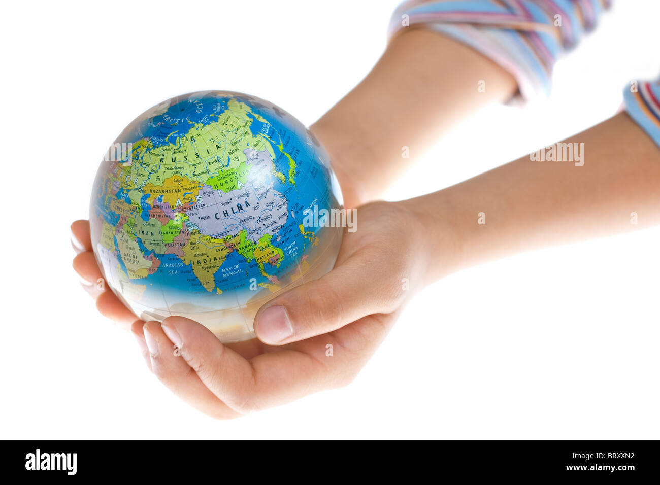 Hands holding globe Stock Photo - Alamy