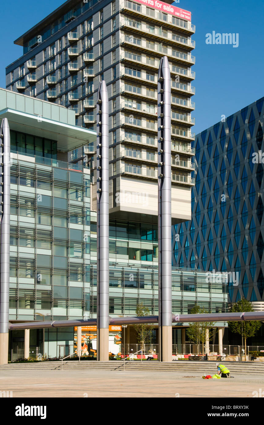 Lighting columns at 'The Stage' area of the piazza of MediaCityUK ...