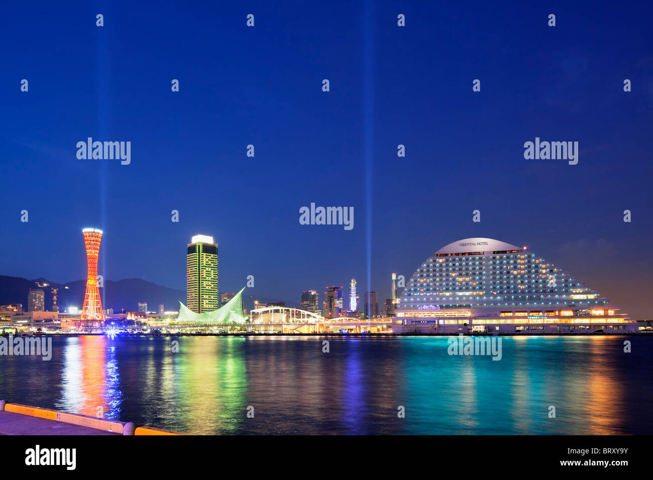 Harbor land at night, Kobe City, Hyogo Prefecture, Honshu, Japan Stock ...