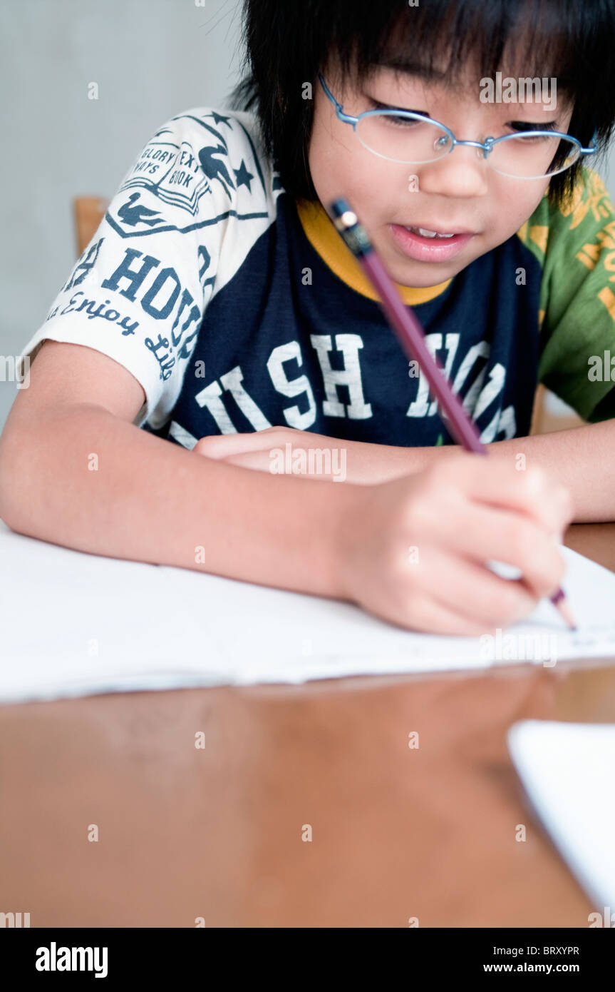 Japanese boy homework hi-res stock photography and images - Alamy