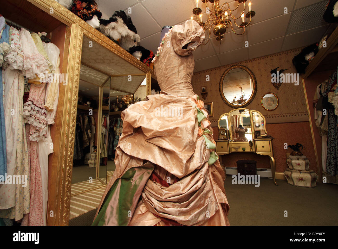 Elegant silk 19th century gown in dressmaker's shop Stock Photo - Alamy