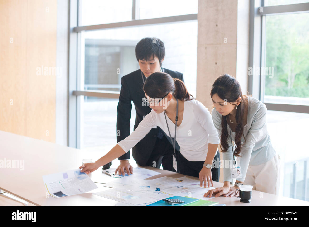 Business people looking at documents Stock Photo - Alamy