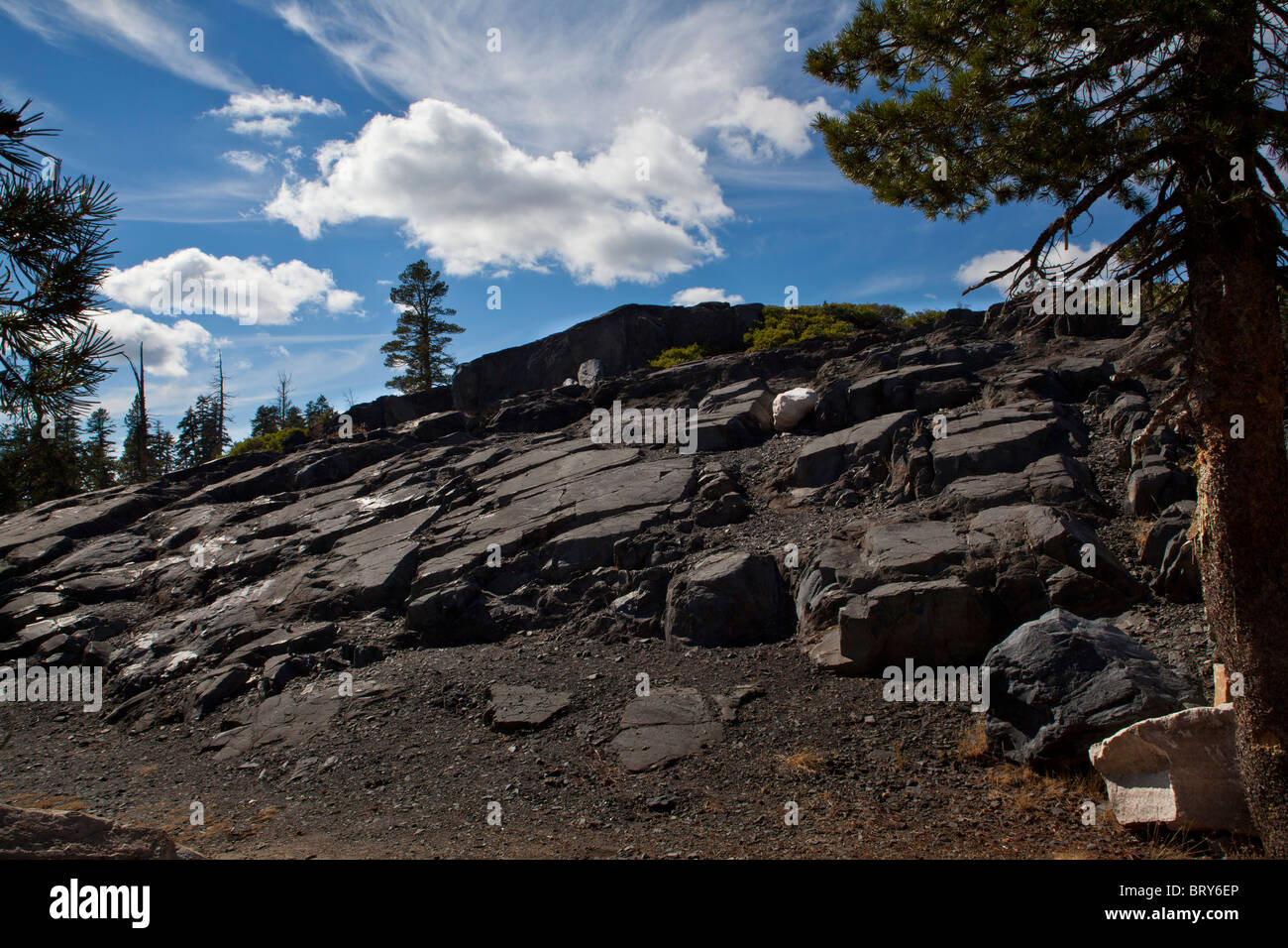 A bedrock dome that has been polished by glacial action in the Sierra ...