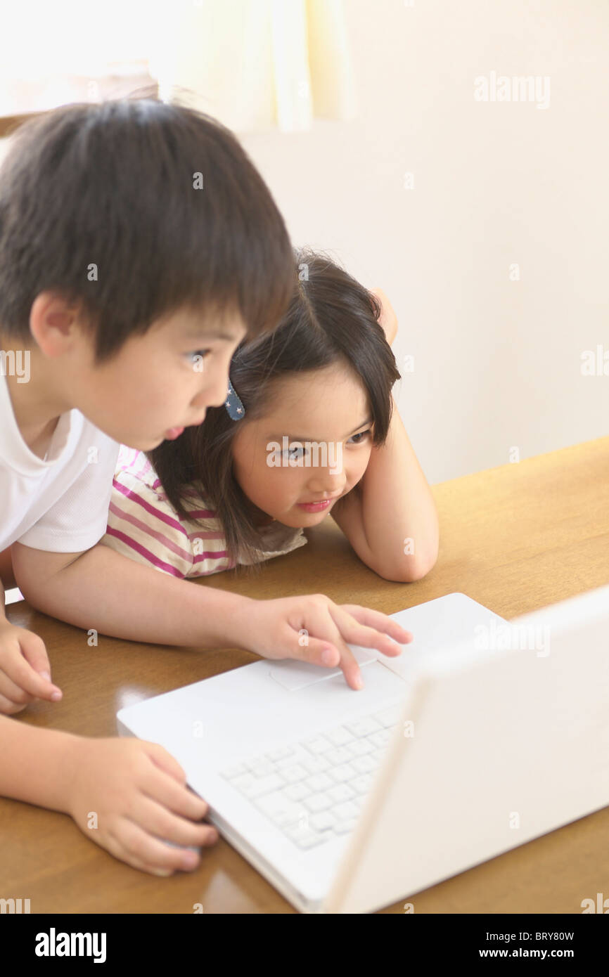 Children using laptop Stock Photo - Alamy