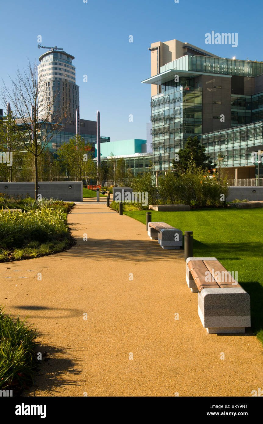 The Heart apartment block and BBC Dock House from 'The Green' area of ...