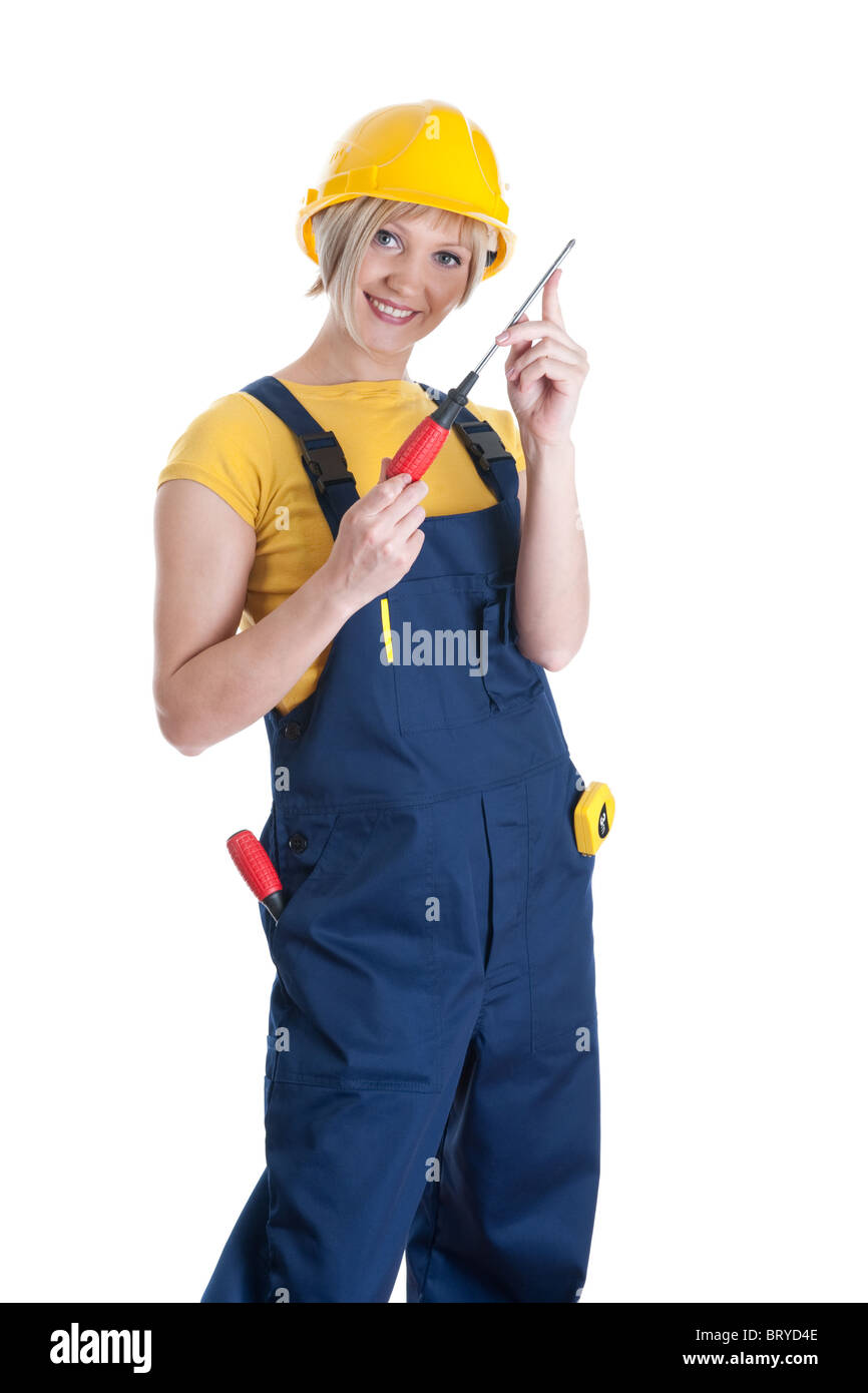 Girl in building overalls Stock Photo - Alamy
