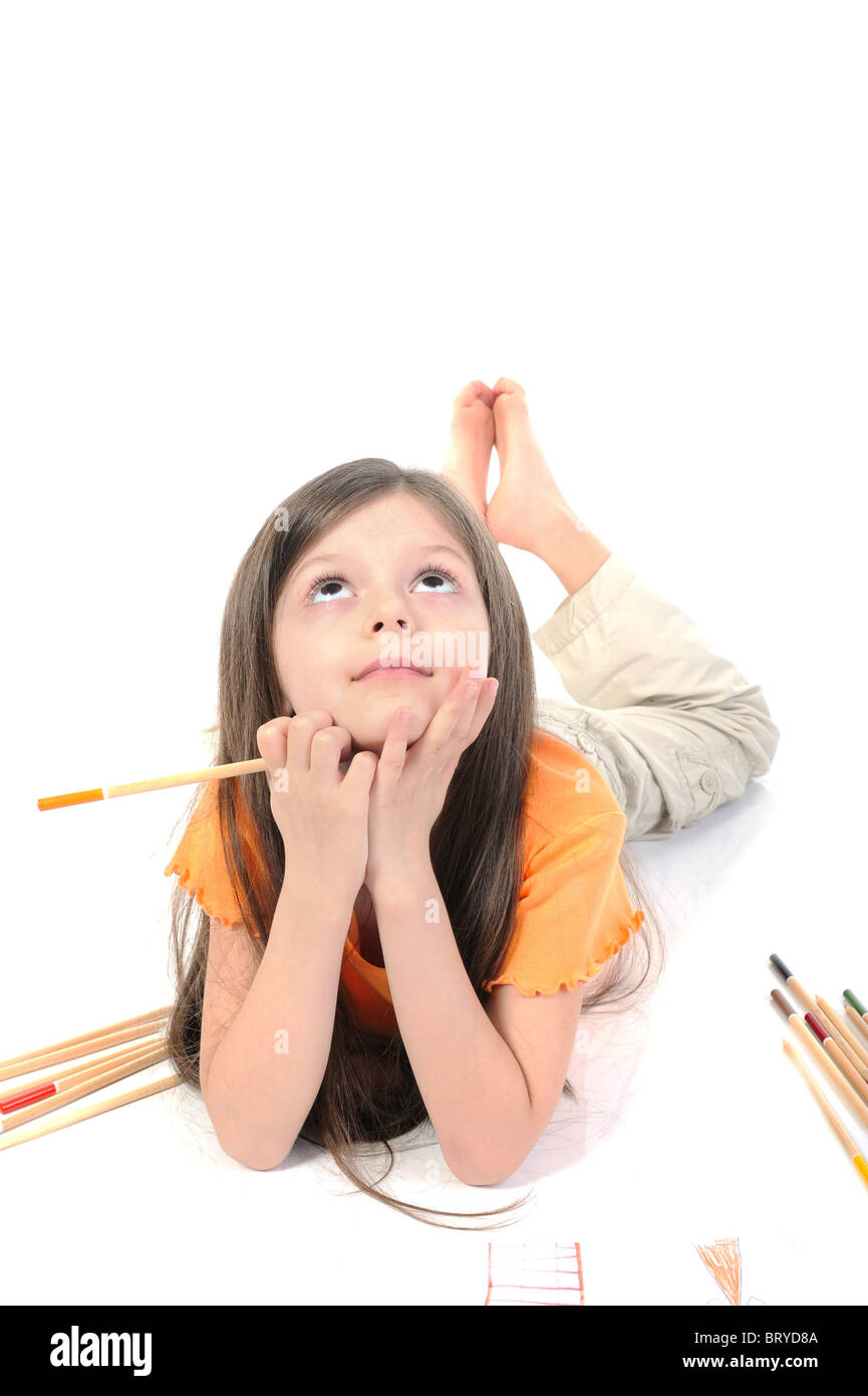 Girl child pencil drawing Cut Out Stock Images & Pictures - Alamy