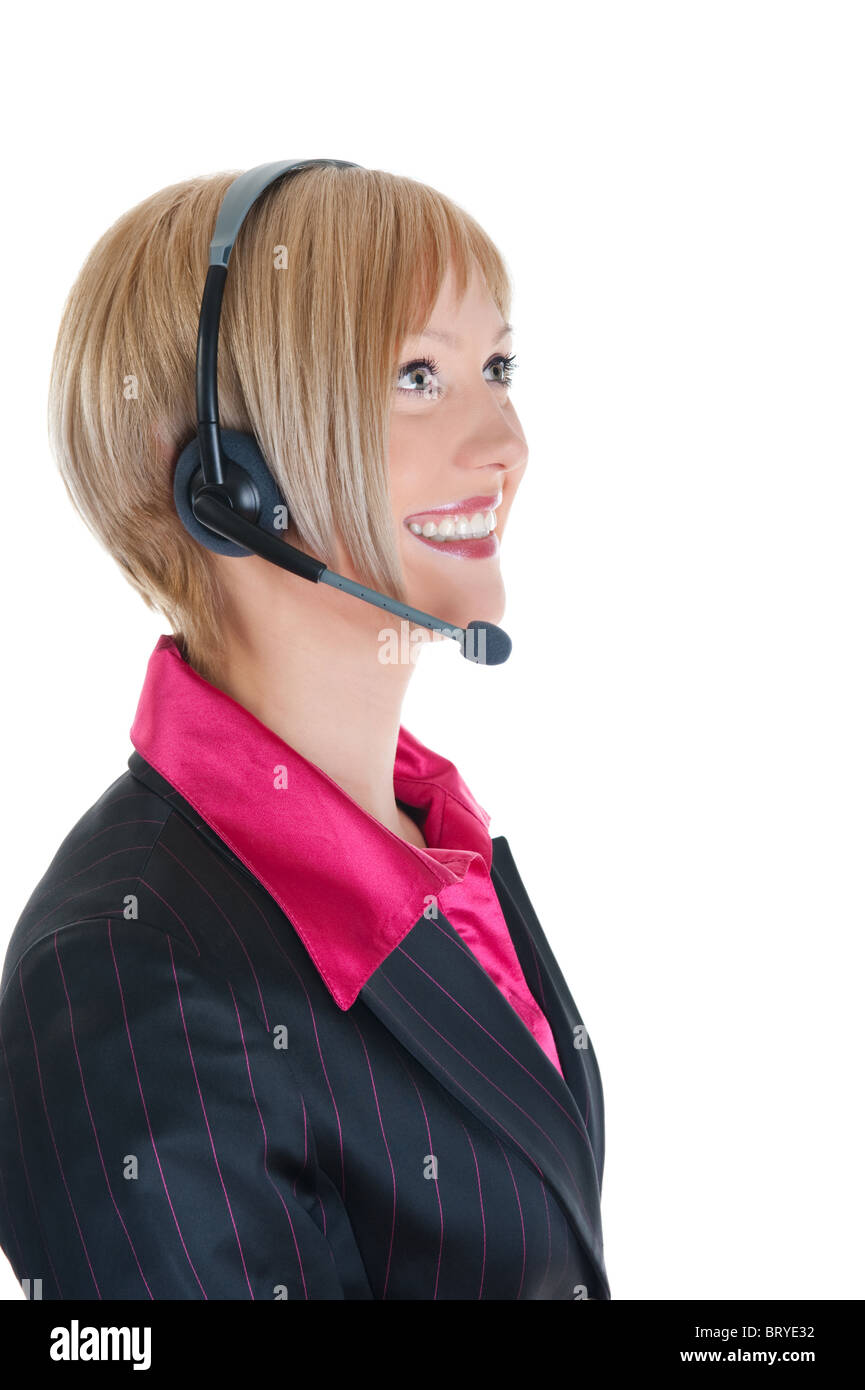 Woman-operator with headphone Stock Photo - Alamy