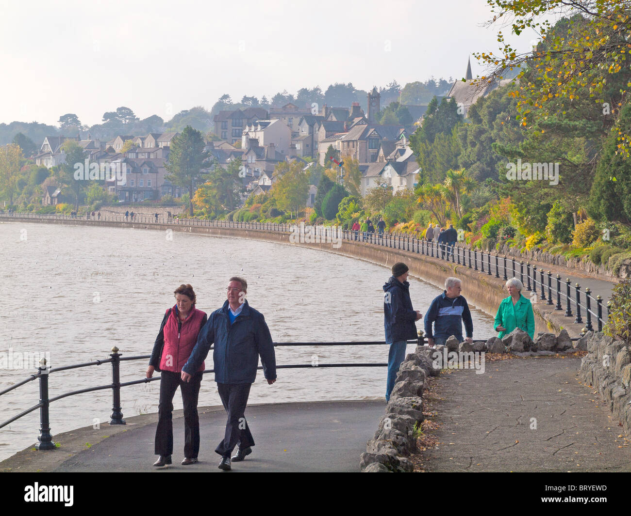 People walking along the promenade at Grange over Sands Cumbria Stock ...