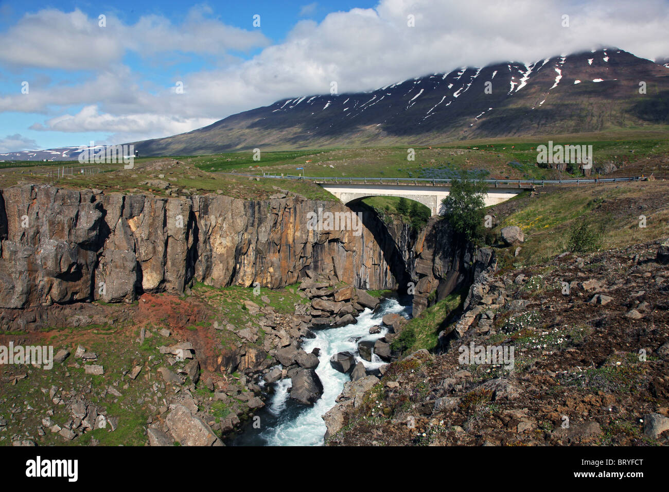 LANDSCAPE WITH RIVER IN THE AREA AROUND AKUREYRI, NORTHERN ICELAND ...