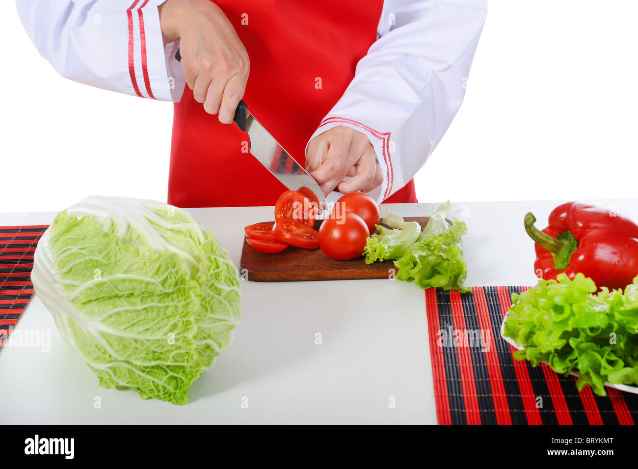 chef cut the tomatoes Stock Photo - Alamy