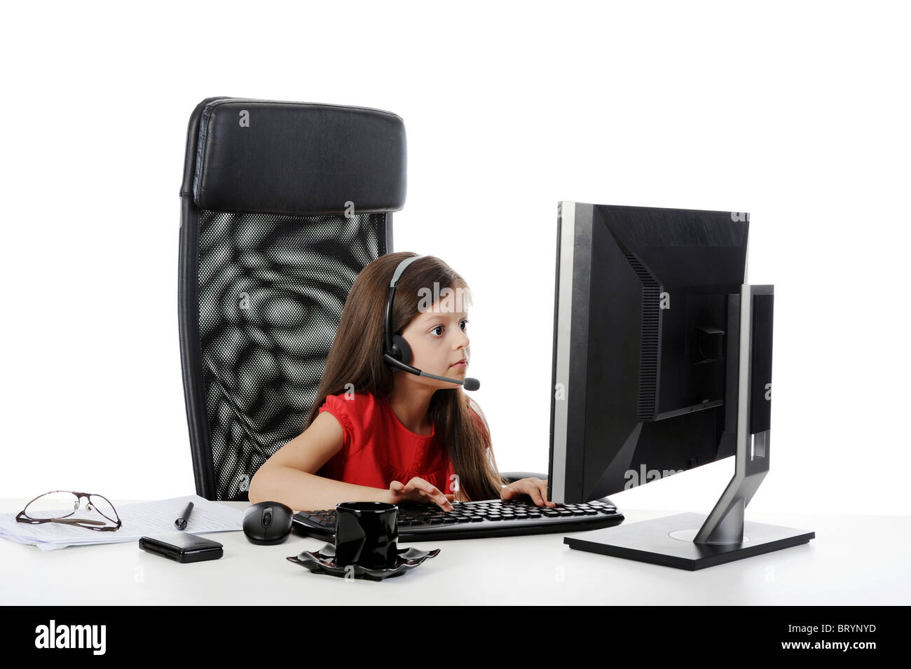 girl looks in the computer monitor Stock Photo - Alamy