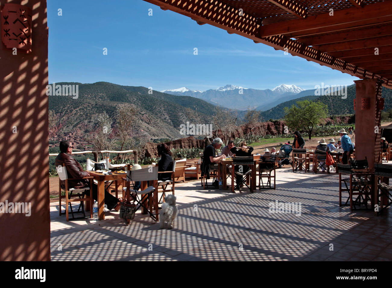 A RESTAURANT'S TERRACE WITH MOUNTAIN VIEW, TERRES D'AMANAR, TAHANAOUTE ...