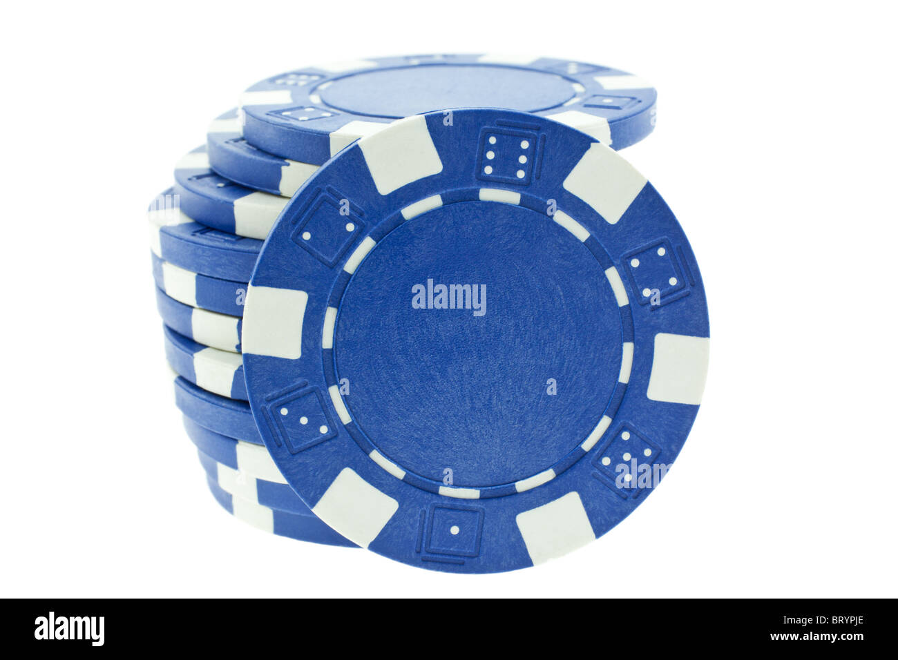 blue poker chips isolated on white background. closeup horizontal shot ...