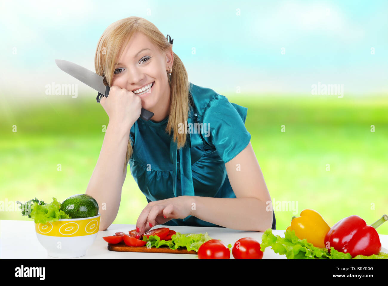 smiling girl in the kitchen Stock Photo - Alamy