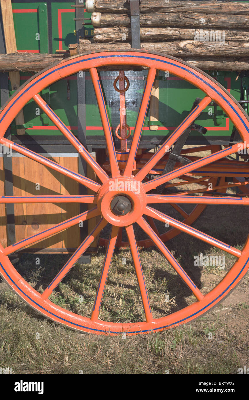 Chuck wagon red wheel detail, at the Lincoln County Cowboy Symposium ...