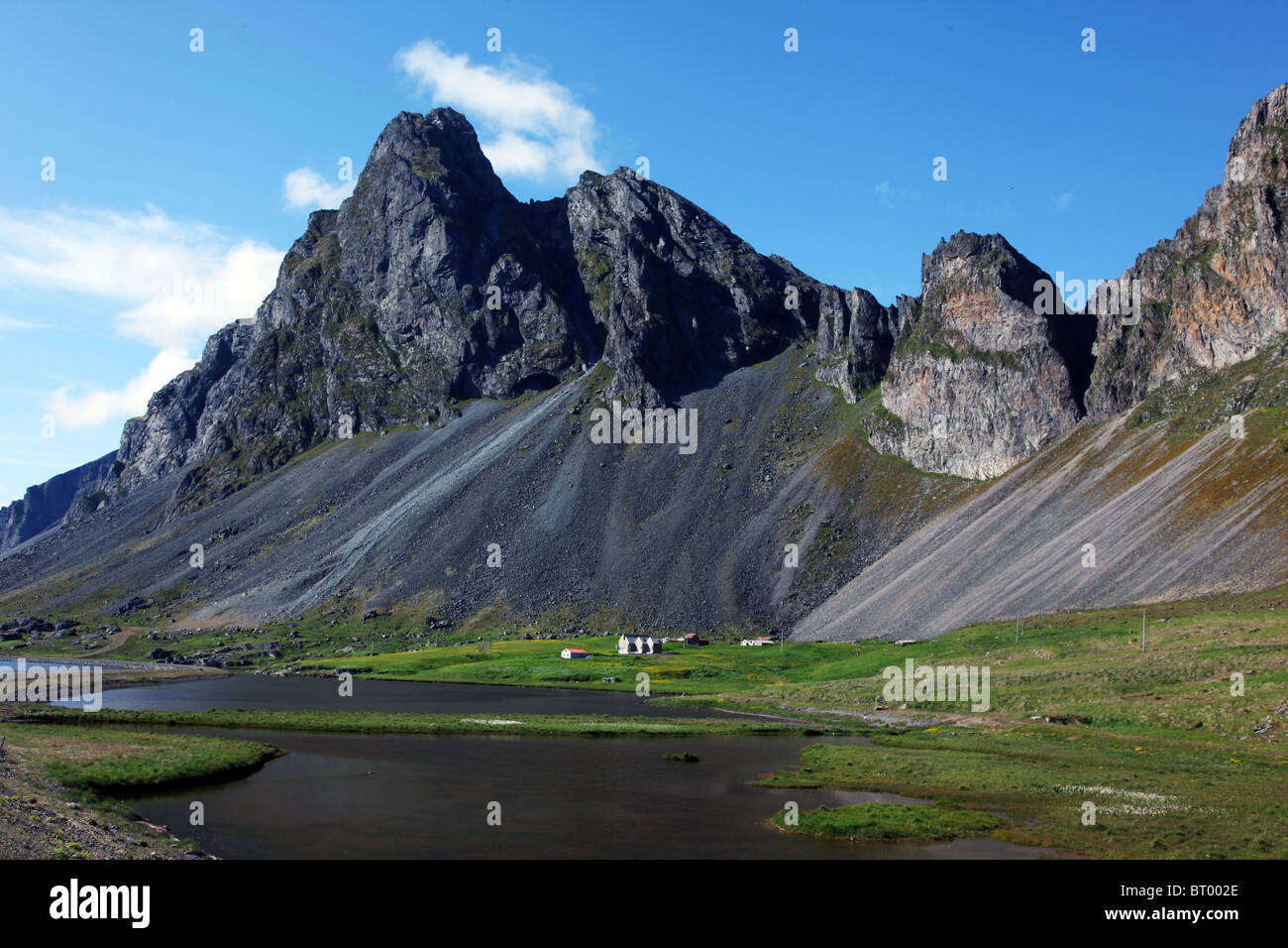 LANDSCAPE OF BLACK MOUNTAINS NEAR HOFN, SOUTHERN ICELAND, EUROPE ...