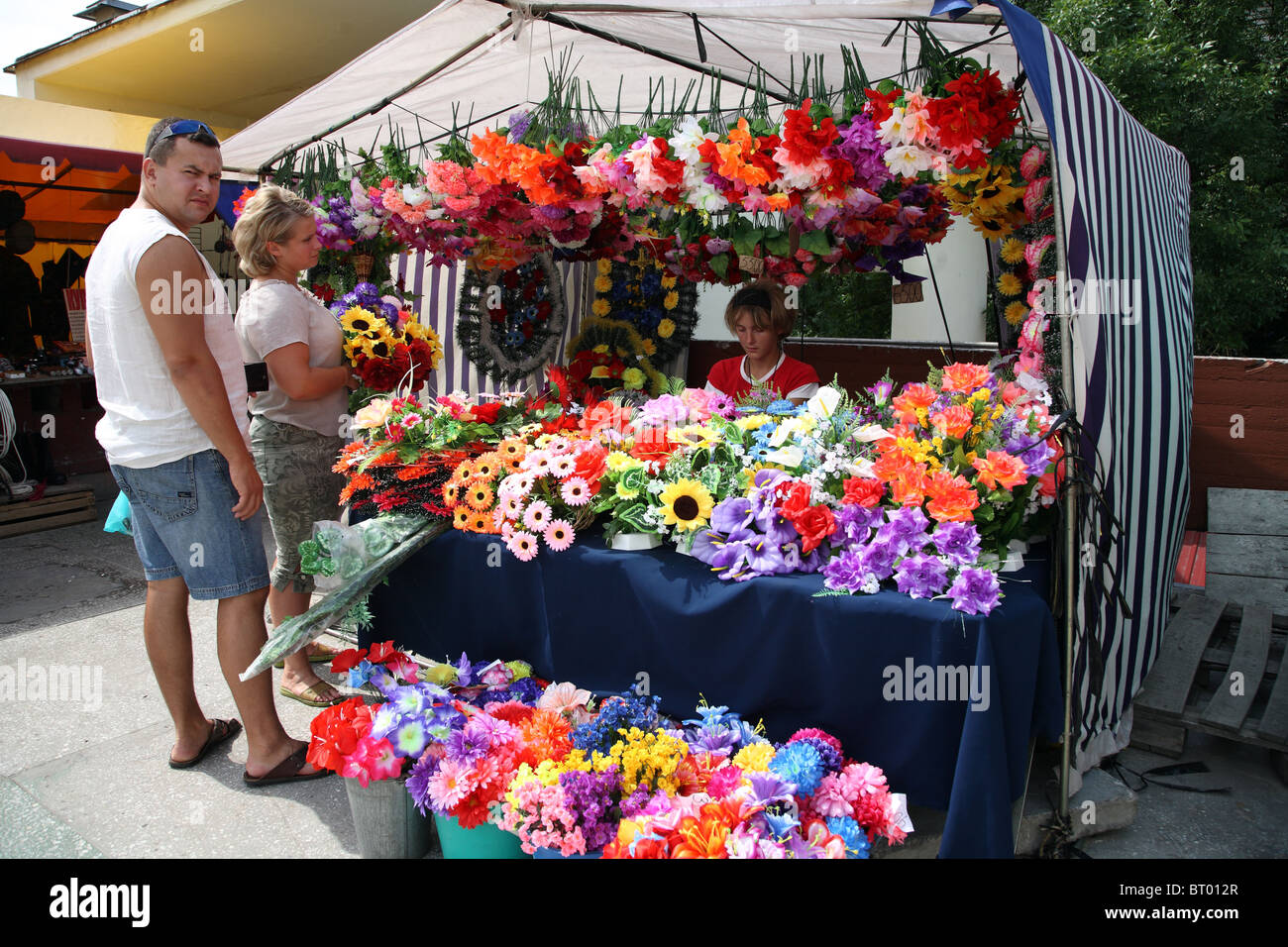 A small stall selling artificial flowers, Brest, Belarus Stock Photo ...