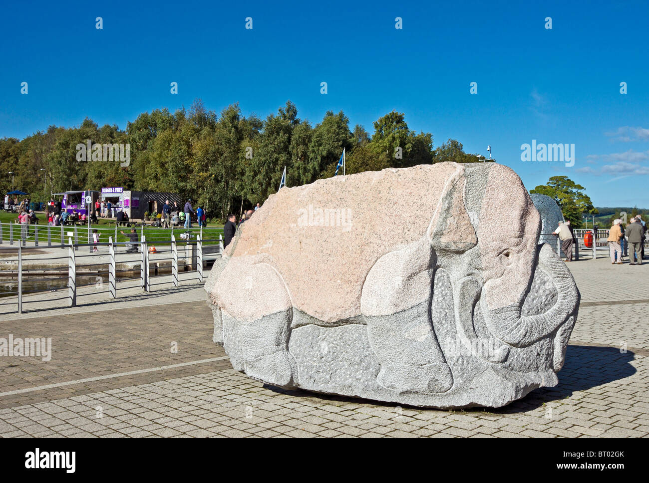Ronald Rae granite sculpture Elephant Family on display at the Falkirk ...