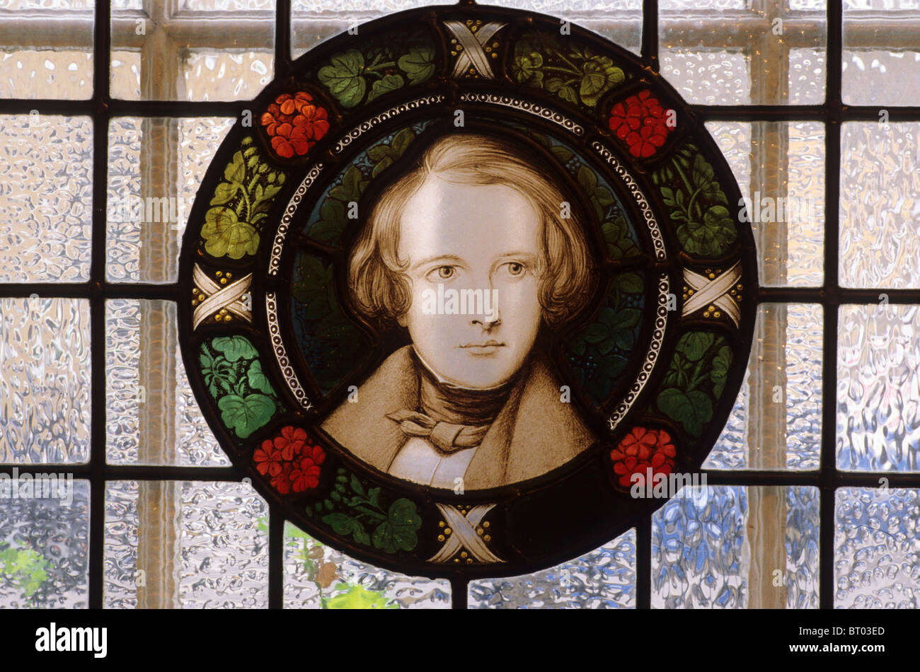 Stained glass roundel window charles dickens house hi-res stock ...