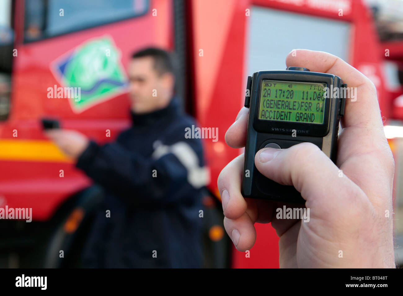 FIREFIGHTER'S BEEPER ALARM SIGNALING A FIRE OR EMERGENCY, YVETOT FIRE ...