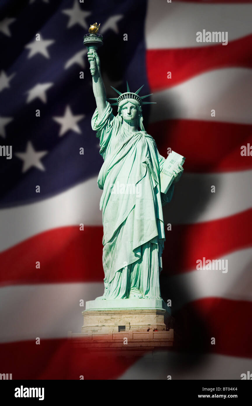 Statue of liberty and flag of the hi-res stock photography and images ...