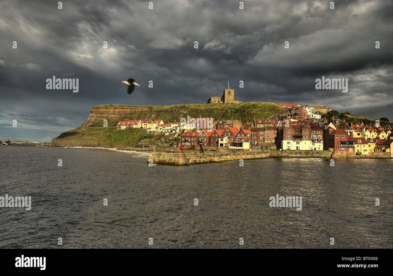 Looking across Whitby Harbour towards St. Mary's Church Stock Photo - Alamy