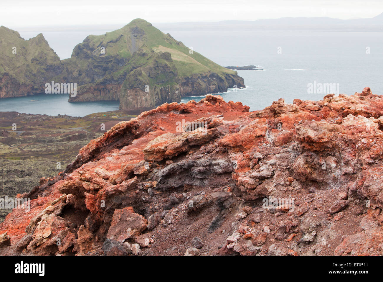 Heimaey, Westman Islands, Iceland, with the volcano that nearly ...