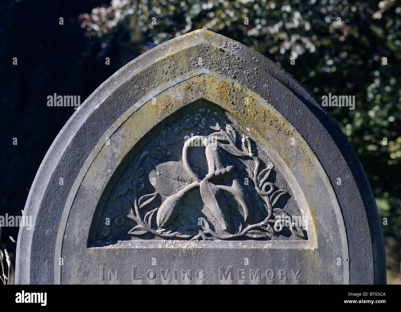 "In Loving Memory", floral design on gravestone. Church of Saint Andrew ...