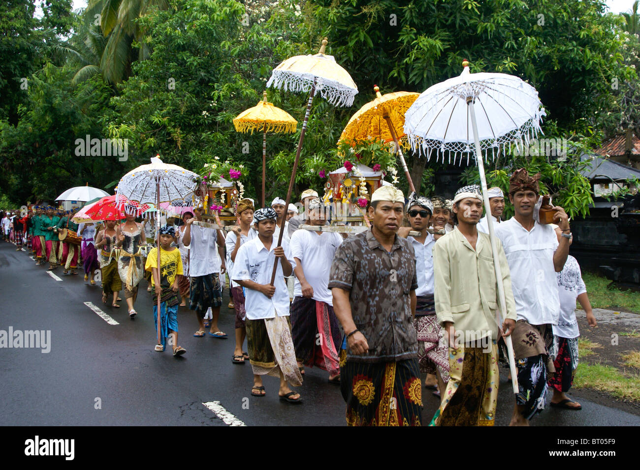 Village temple festival (melasti) procession, Bali, Indonesia Stock ...
